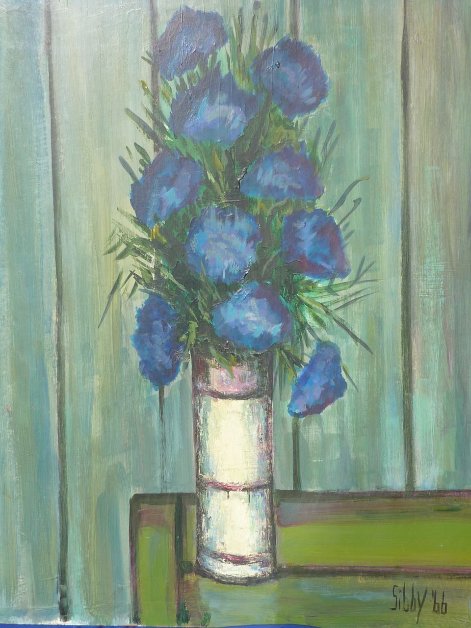 Modern mid century still life oil painting of flowers and vase from dg ... Modern mid century still life oil painting of flowers and vase from dg ...