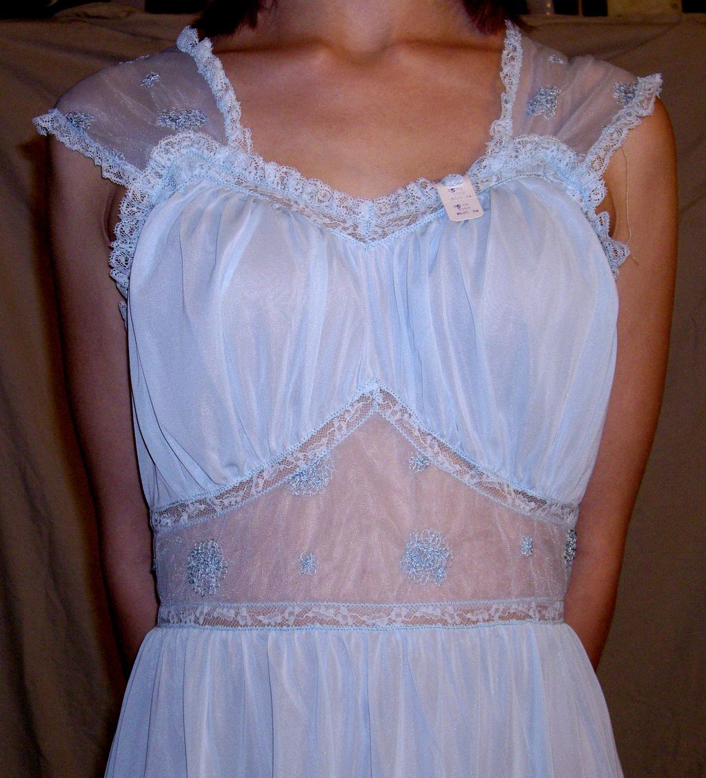 Vintage 1950 Seamprufe Long Sheer Blue Nightgown New Nwt Nos Size 34