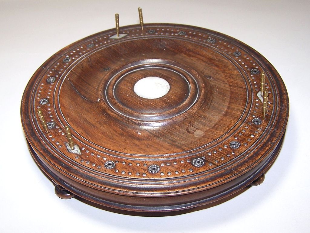 Round 3 Track Cribbage Board MOP And Gem Inlays C 1880 1900 From 