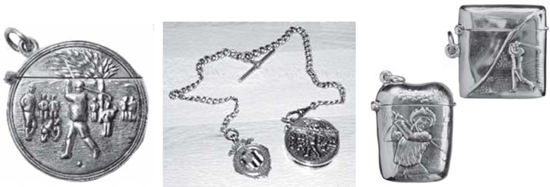 Repro Match Safes Sold with Fob Chains and Golf Tournament Medals