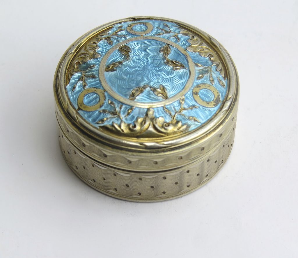 French Silver Hallmarked Enamel Box with Engine Turnings