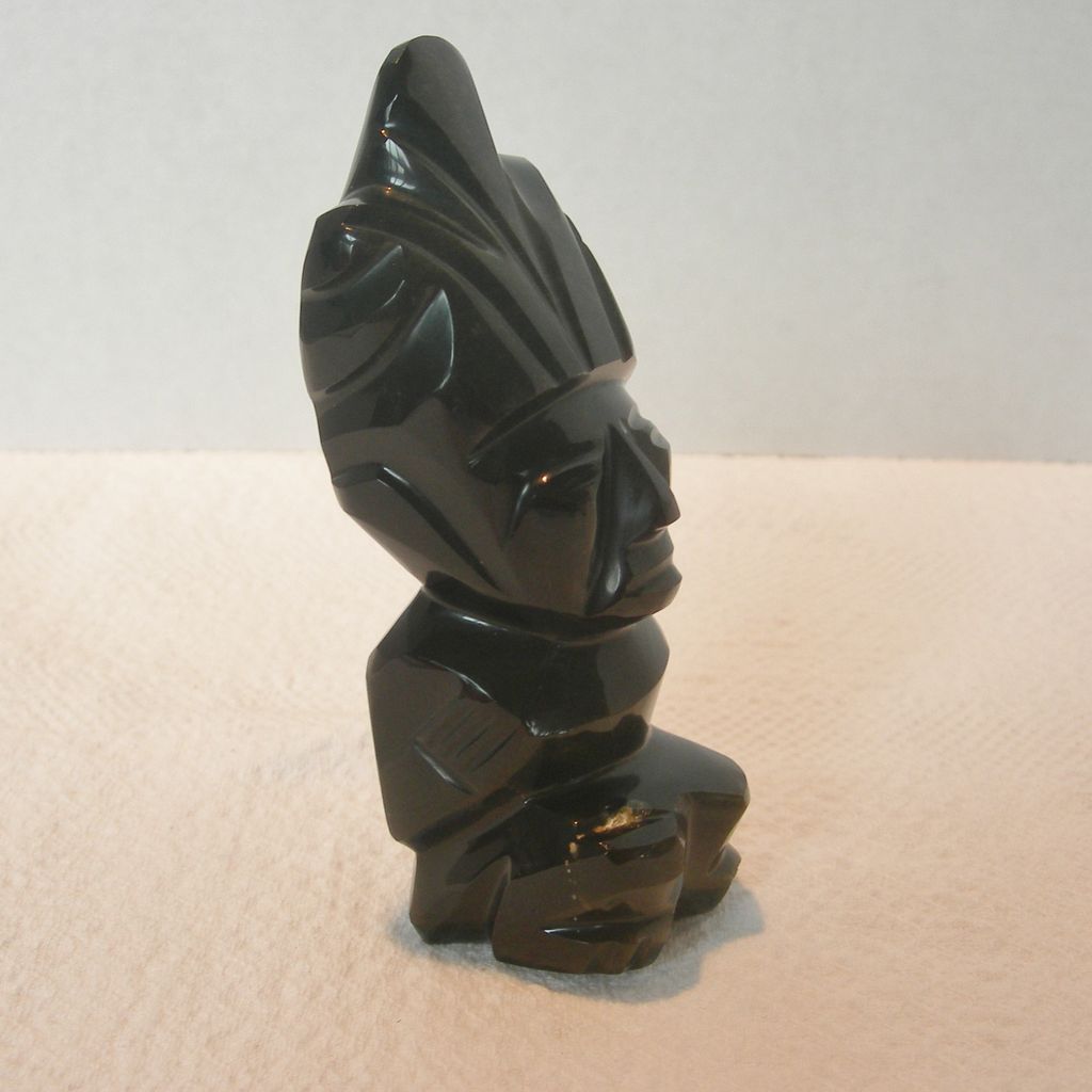 Vintage Aztec Obsidian Carved Statue from dorothysbling on Ruby Lane