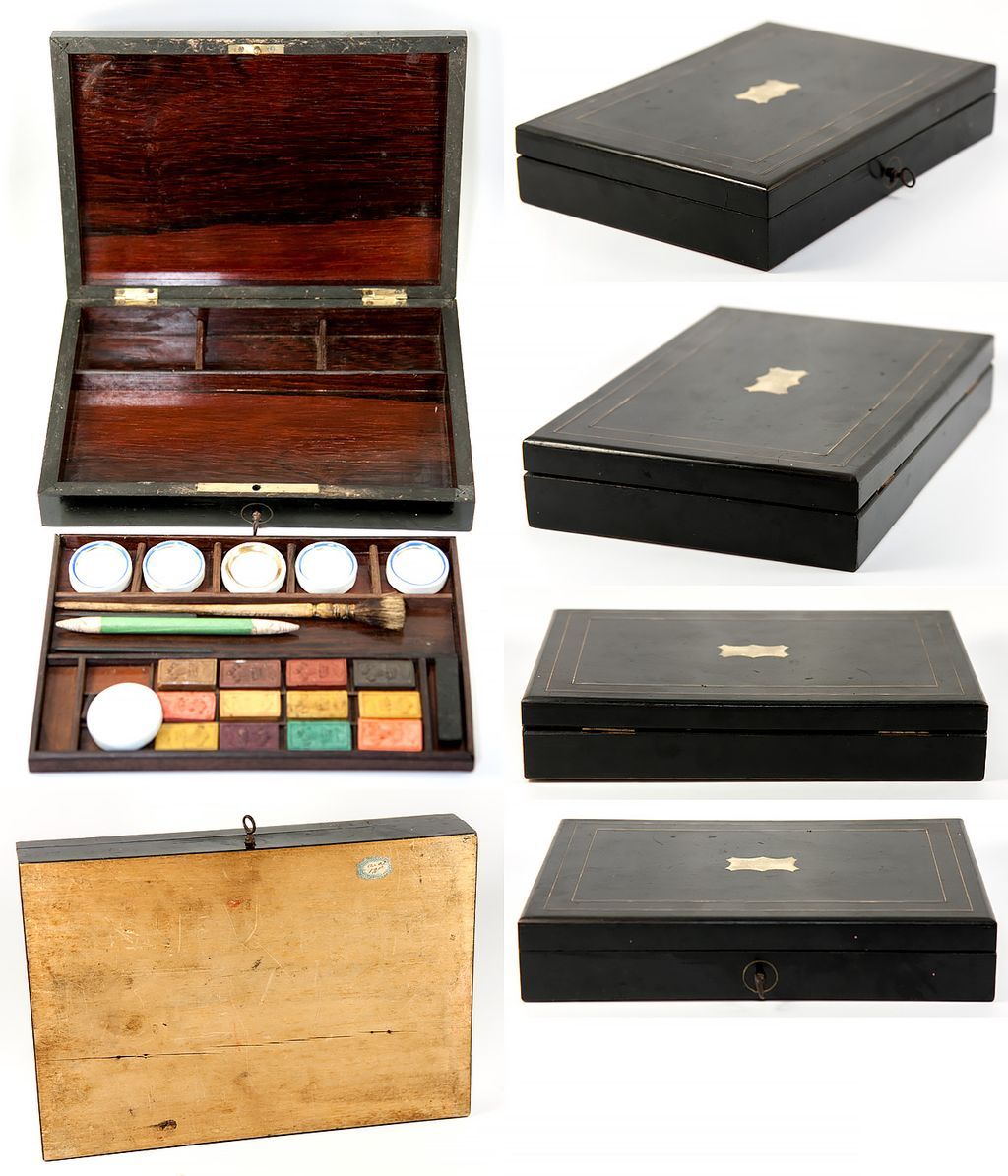 Antique French Water Color Paint Set, Wood Box, Chest, Aquarelle Artist ...