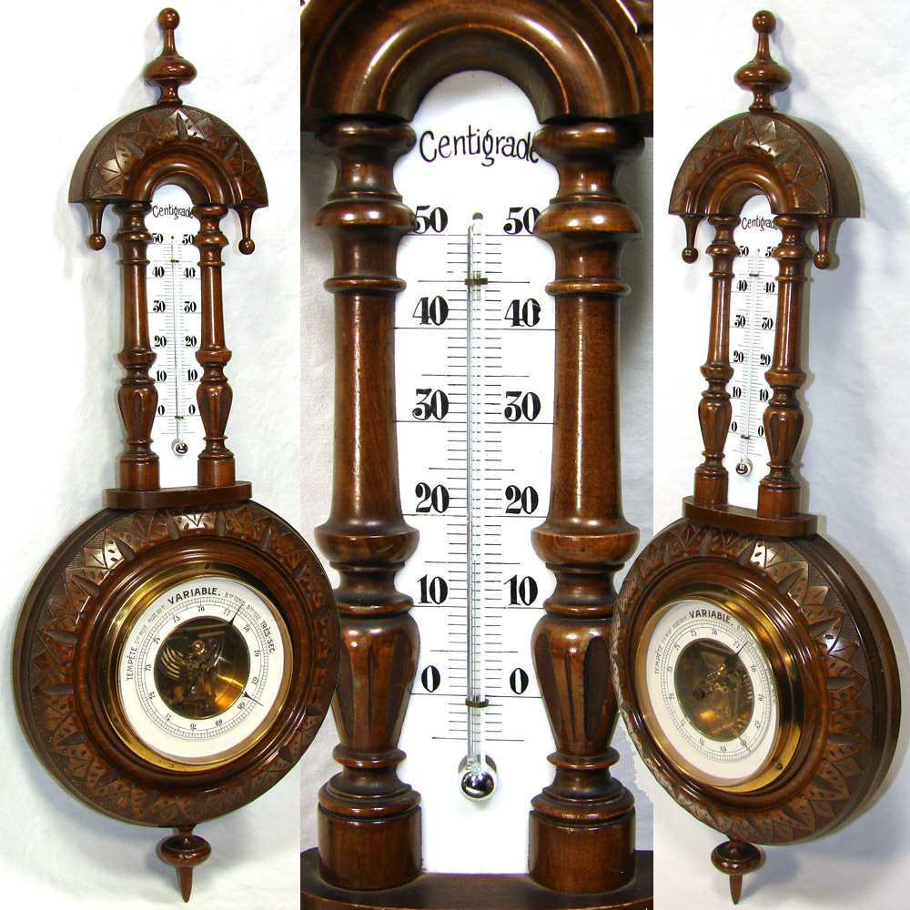 Fine Antique to Vintage French Carved 22" Wall Barometer & Thermometer ...