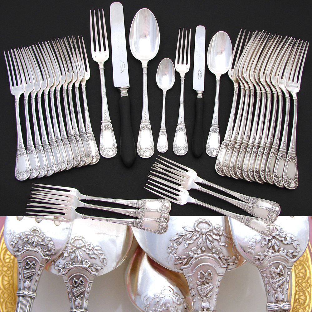 EXQ! Antique French Sterling Silver 96pc+ Flatware Set, Neo-Classical ...