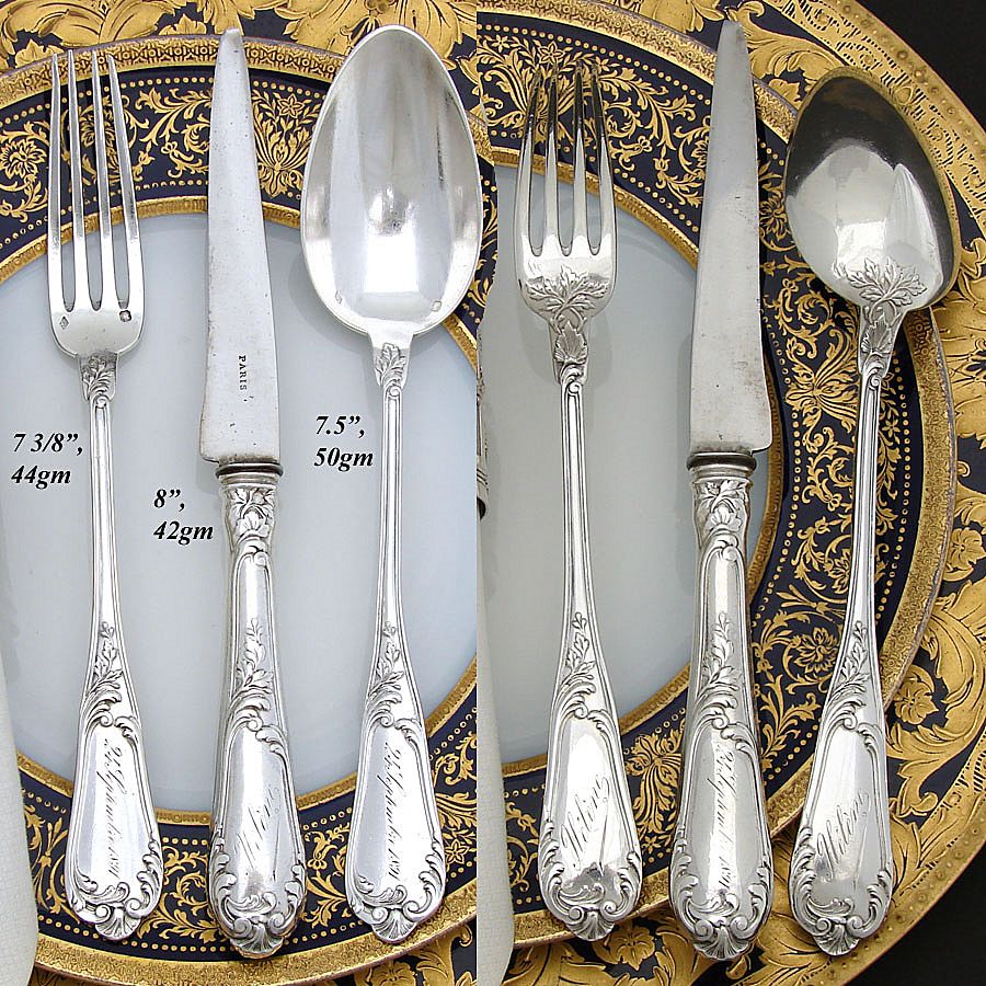 Antique French Sterling Silver 3pc Flatware Set, in Box: "Helene" from ...
